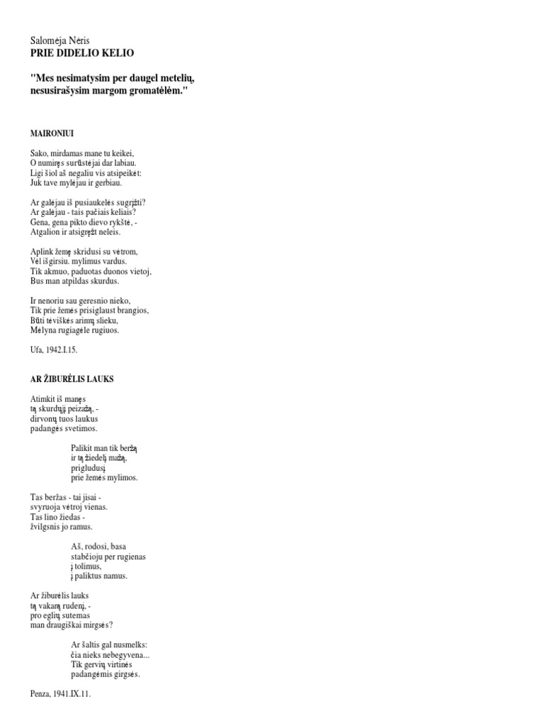Salomeja Neris Prie Didelio Kelio Pdf Pdf