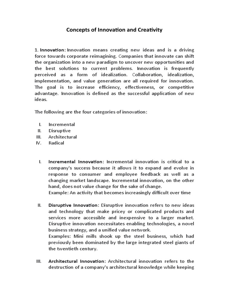 Concepts of Innovation and Creativity | PDF | Innovation | Creativity