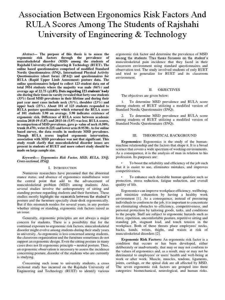 Association Between Ergonomics Risk Factors and RULA Scores Among The ...