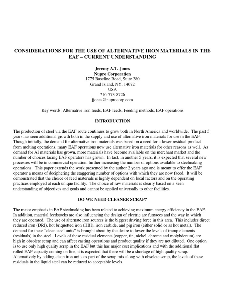 Considerations Feeding and Use of Alternative Fe Materials in EAF | PDF ...
