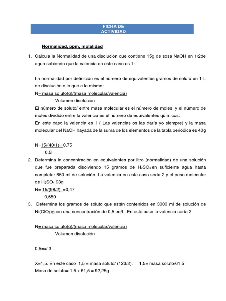 FIcha de Actividad Repaso 2 UD4 Corregida | PDF | Concentración | Química analítica