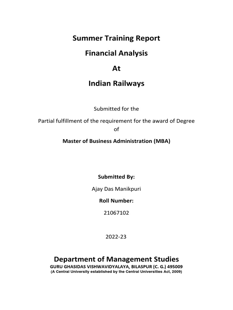 Summer Trainig Report (Ajay Das) | PDF | Rail Transport | Rail Freight Transport