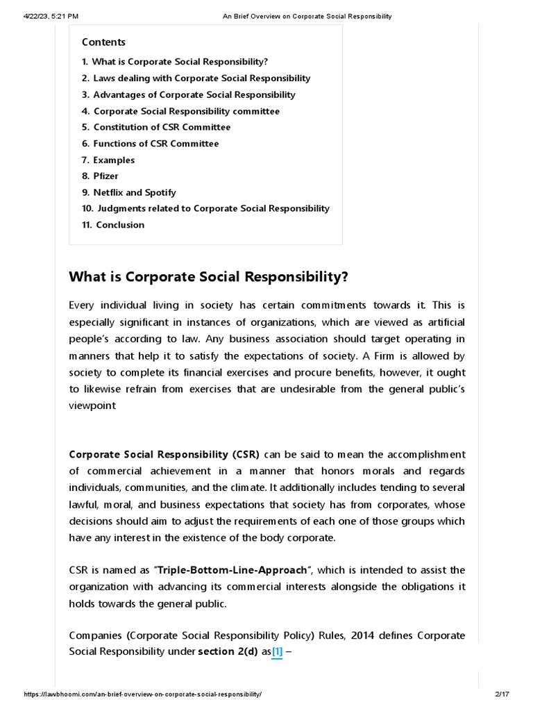 An Brief Overview On Corporate Social Responsibility | PDF | Corporate ...