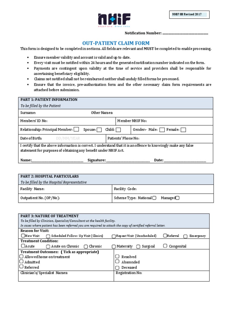 Out-Patient Claim Form: To Be Filled by The Patient | PDF | Patient ...