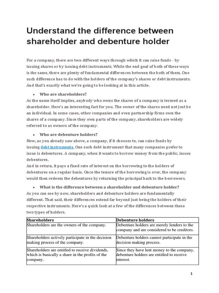 Shareholders vs. Debenture Holders Explained | PDF | Debenture | Debt