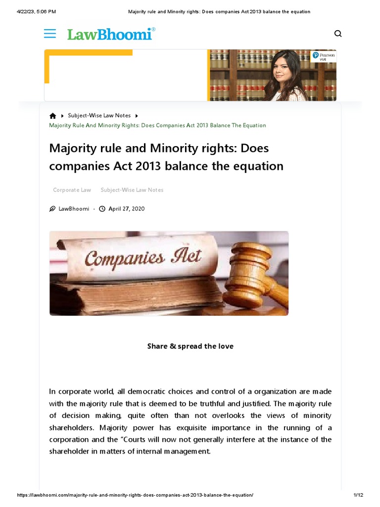 Majority Rule and Minority Rights - Does Companies Act 2013 Balance The ...