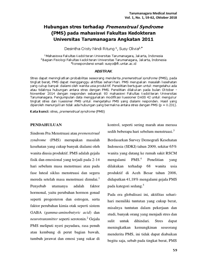 Hubungan Stres Terhadap (PMS) Pada Mahasiswi Fakultas Kedokteran ...