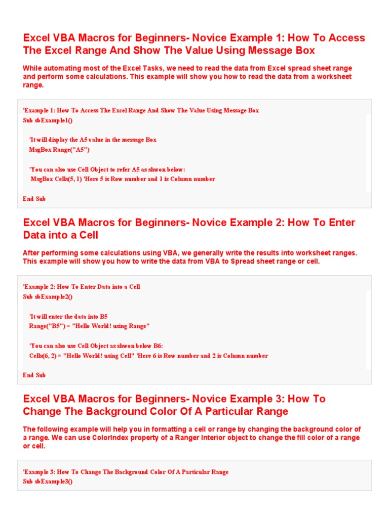 Excel Vba Macros For Beginners Pdf Microsoft Excel Computer Engineering