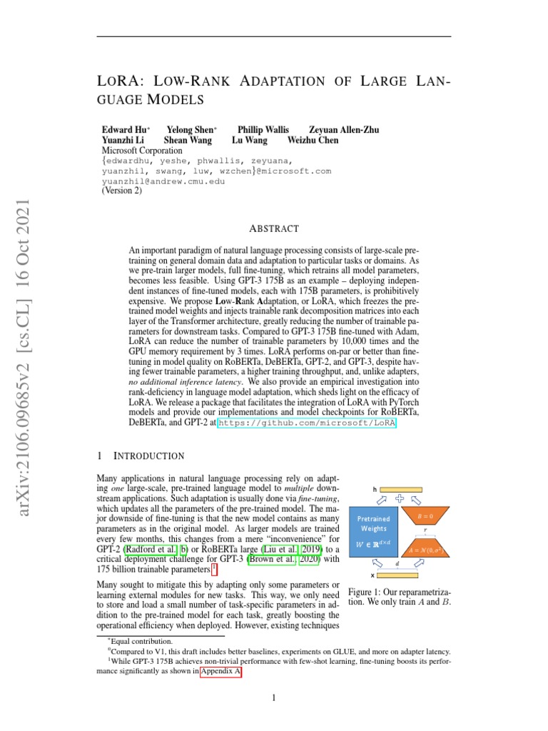 LoRA: Efficient Adaptation for LLMs | PDF