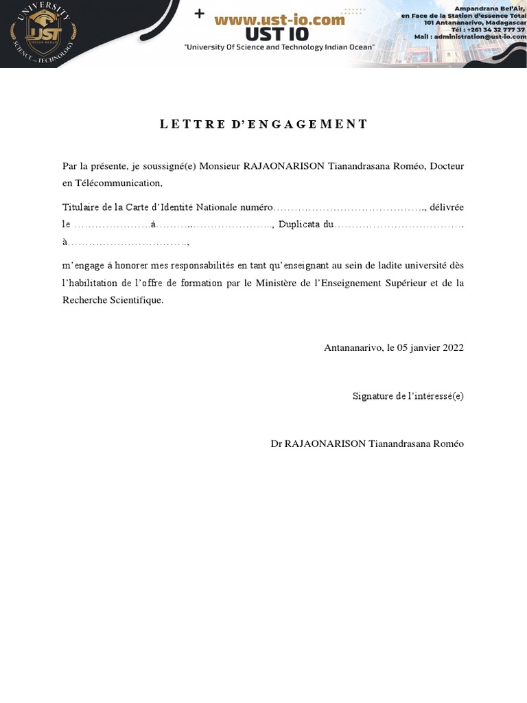 Lettre D'engagement DR Romeo | PDF
