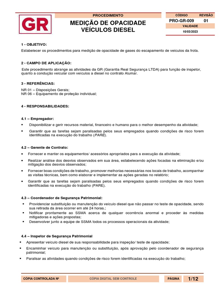 Pro - GR - 009 Medição de Opacidade Veiculos Diesel | PDF | Medição ...