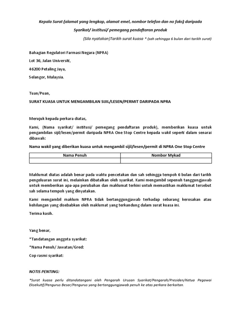Contoh Surat Kuasa Atau Letter of Authorization | PDF