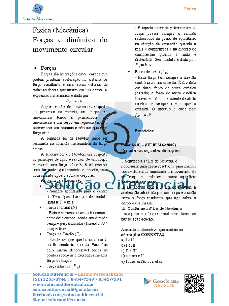Fórmula da Tração em Fios | PDF | Leis do Movimento de Newton | Força