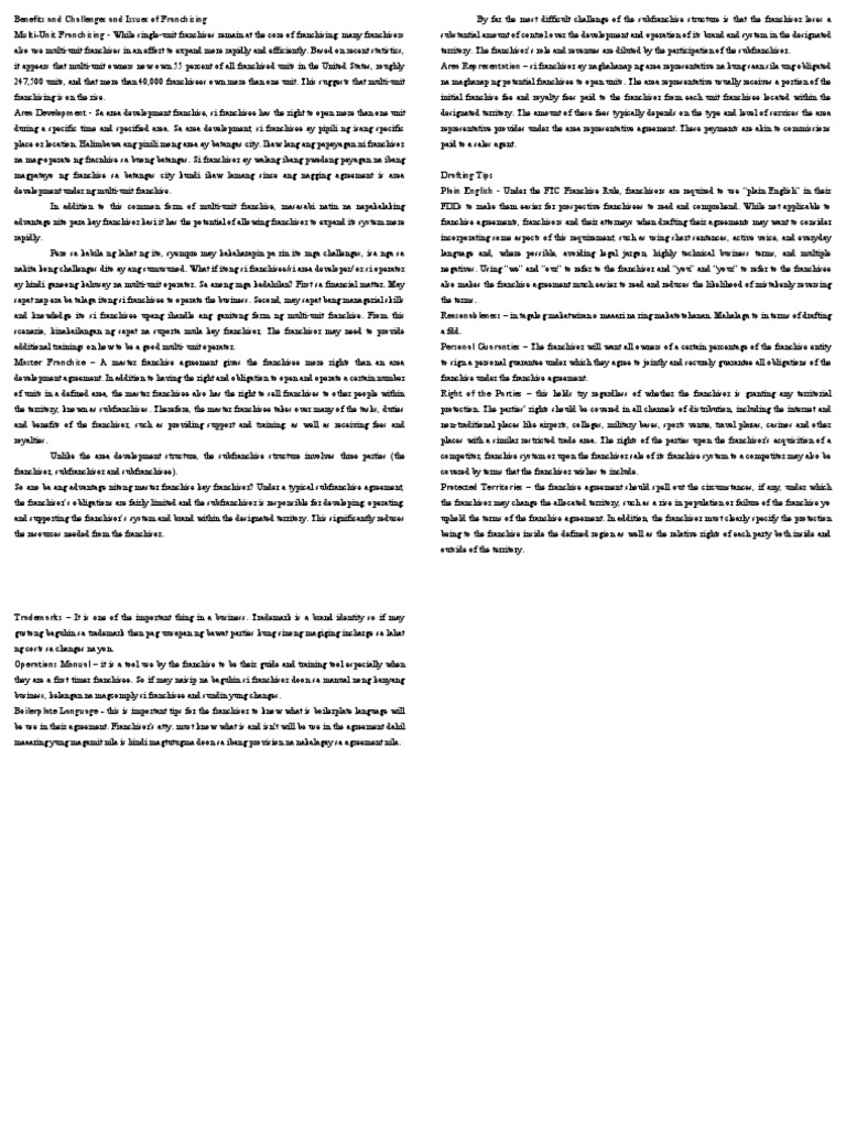 Benefits and Challenges and Issues of Franchising | PDF