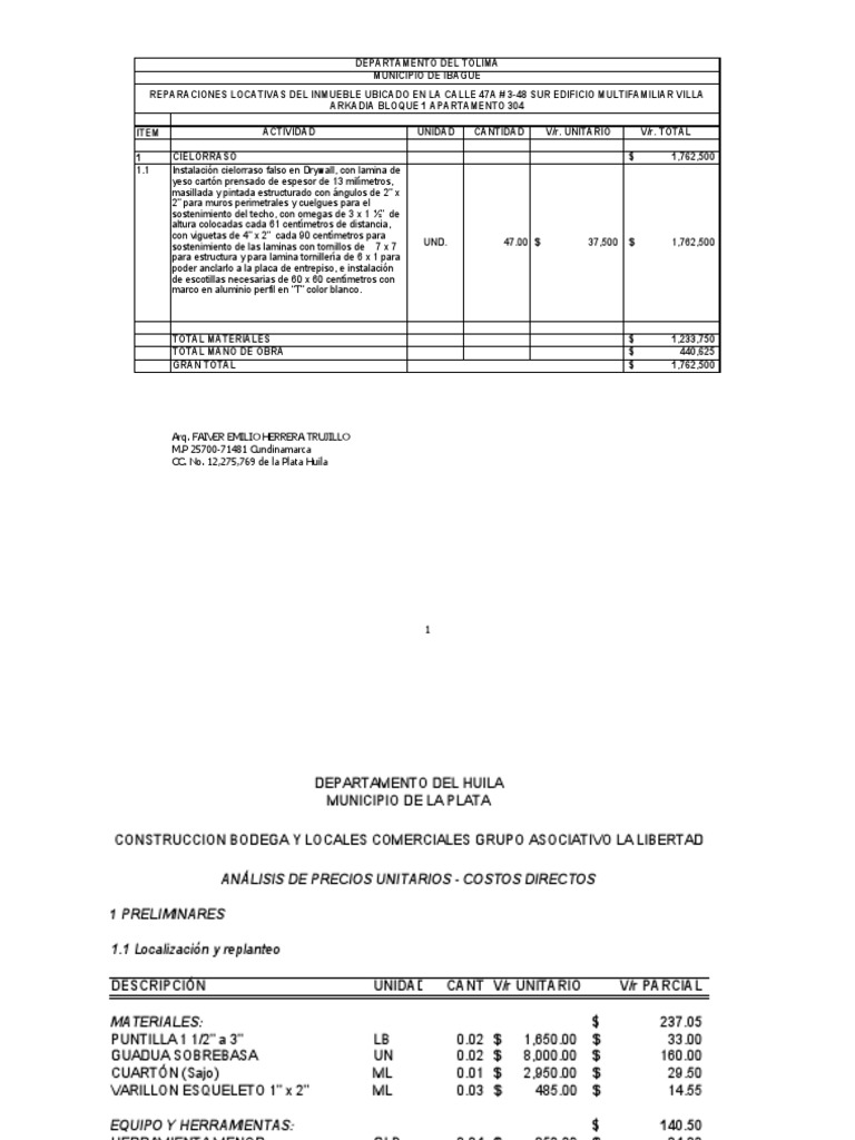 PRESUPUESTO OBRA | PDF | Ingeniero civil | Materiales de construcción