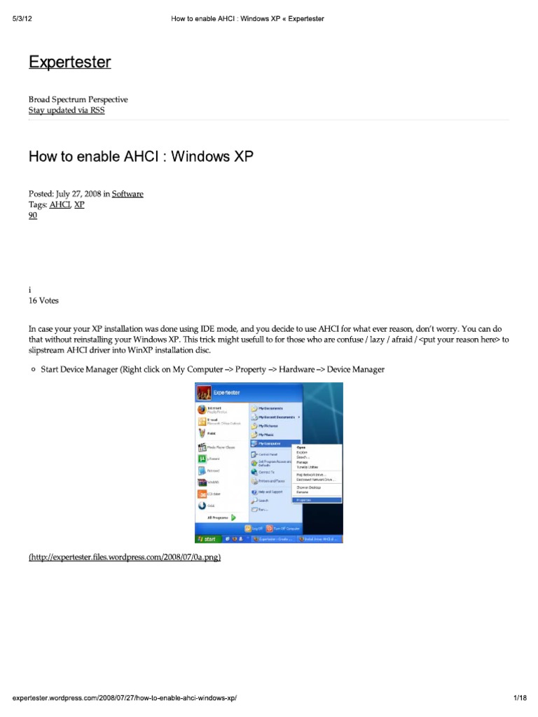 Print - How To Enable AHCI - Windows XP Expertester | PDF