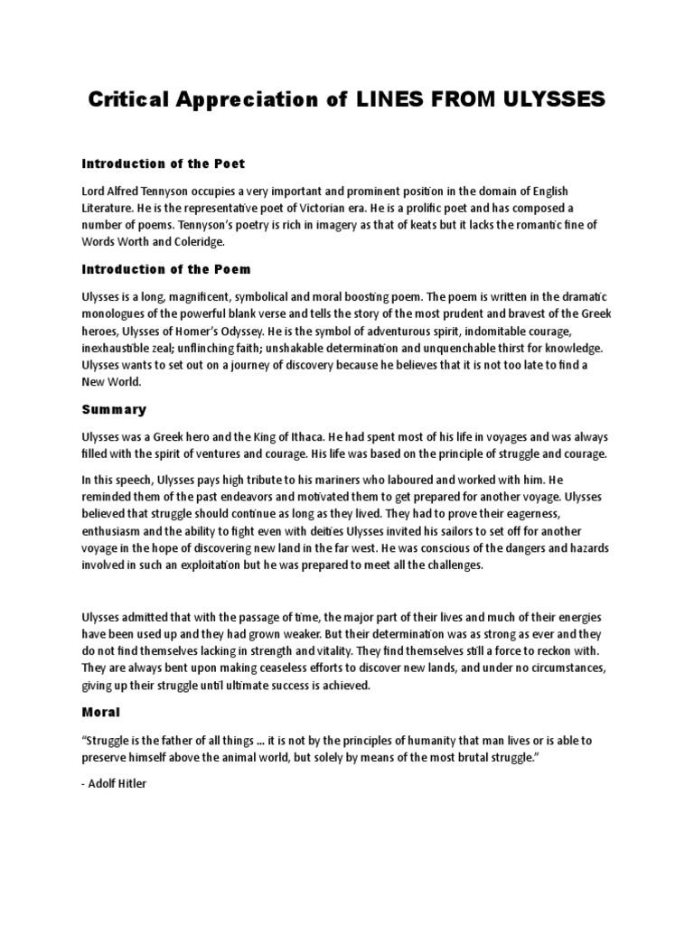 Critical Appreciation of Ulysses Poem | PDF