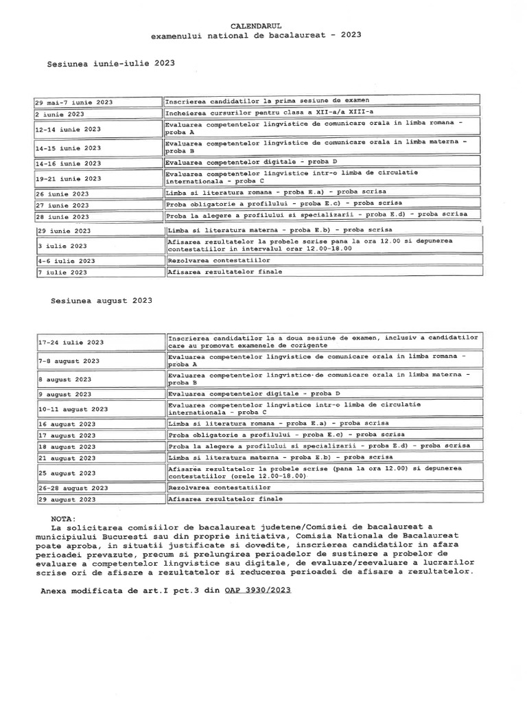 CALENDAR BAC 2023 - Modif | PDF
