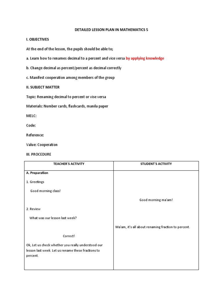 Detailed Lesson Plan in Math | PDF | Flashcard | Behavior Modification