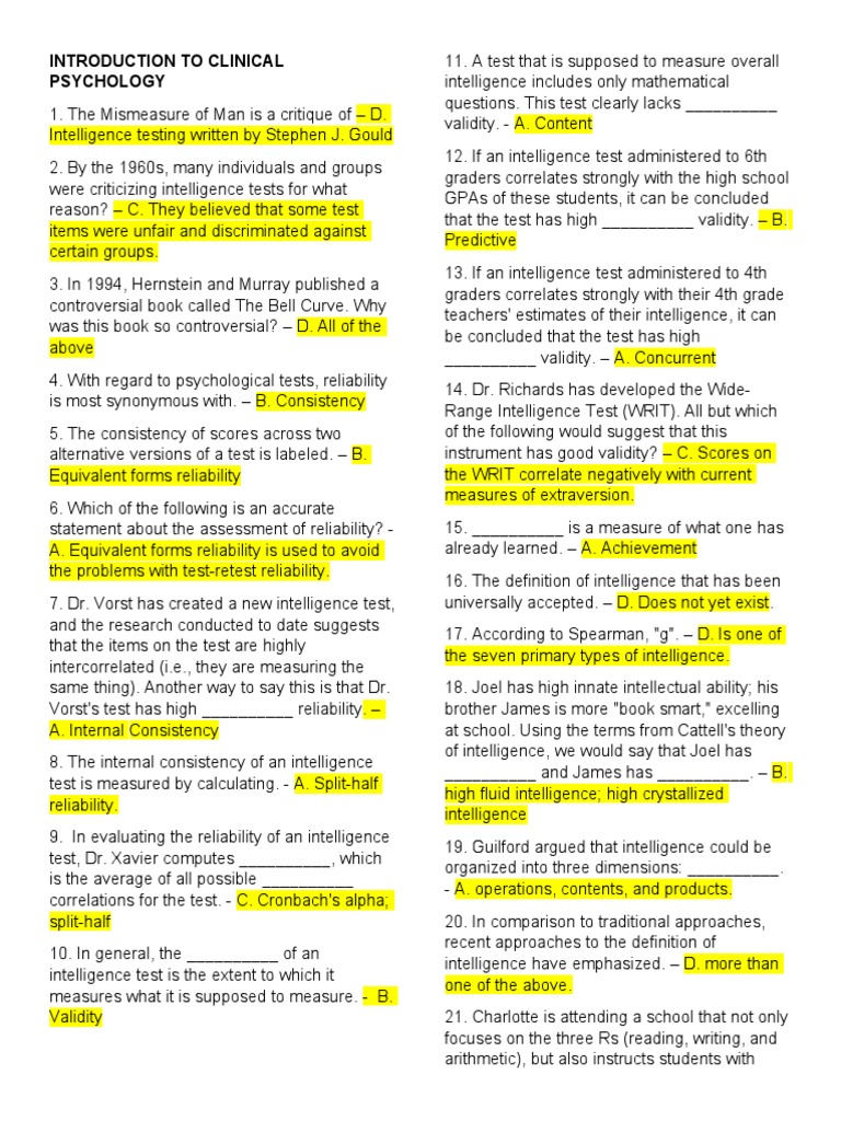Reviewer in Clinical Psych | PDF | Wechsler Adult Intelligence Scale ...