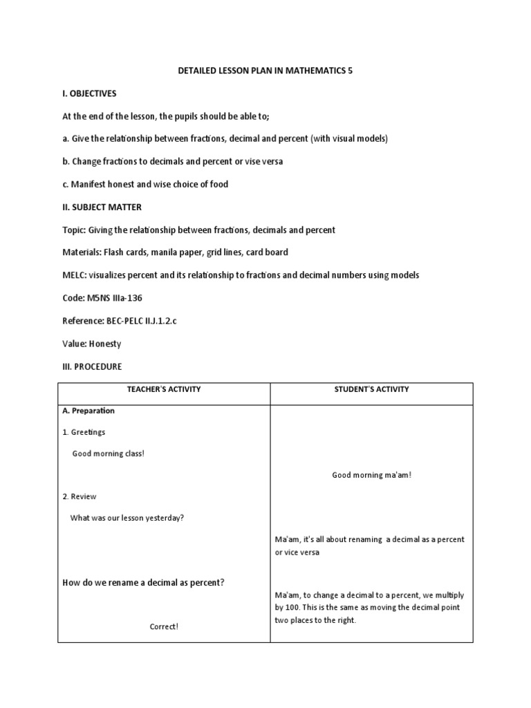 Detailed Lesson Plan in Math Day 2 | PDF | Mathematical Notation | Division (Mathematics)