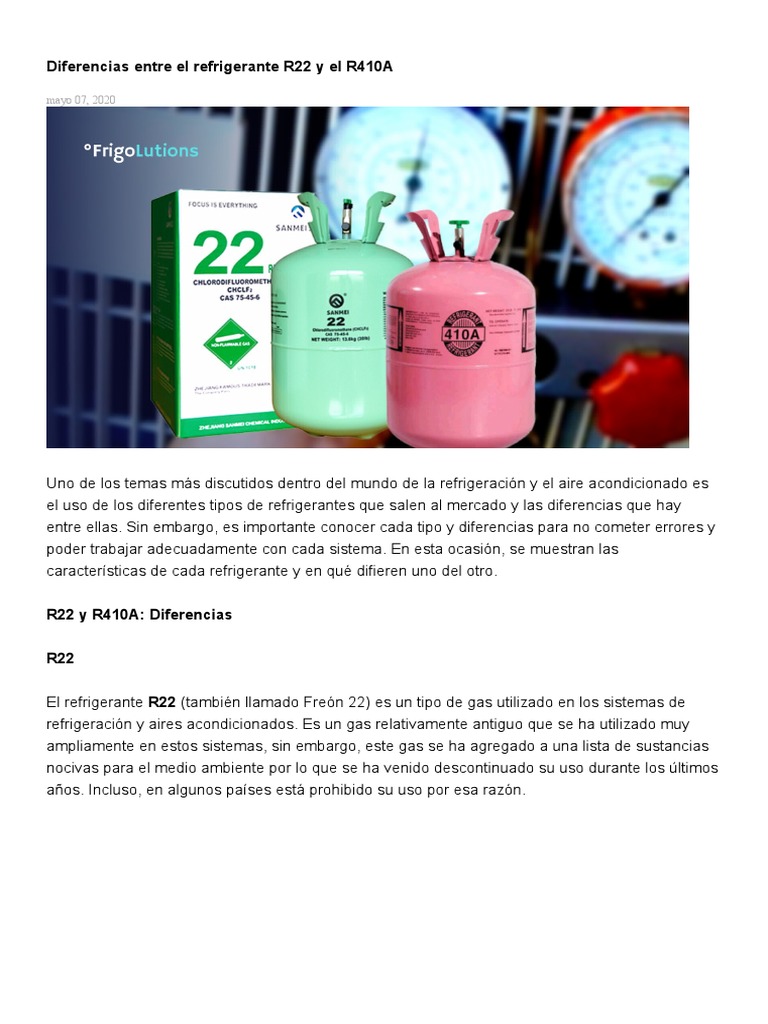 Diferencias Entre El Refrigerante R22 y El R410A | PDF | Presión | Gases