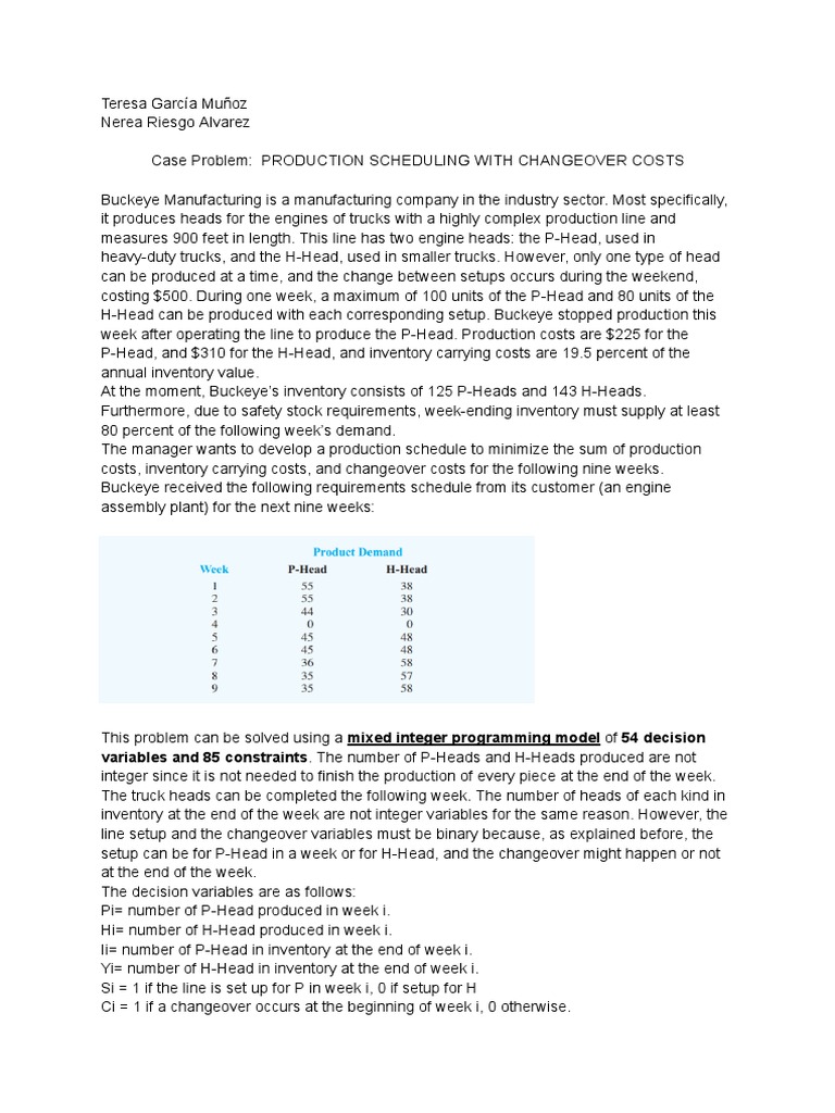Minimizing Production, Inventory, and Changeover Costs through Optimal Scheduling of Engine Head ...