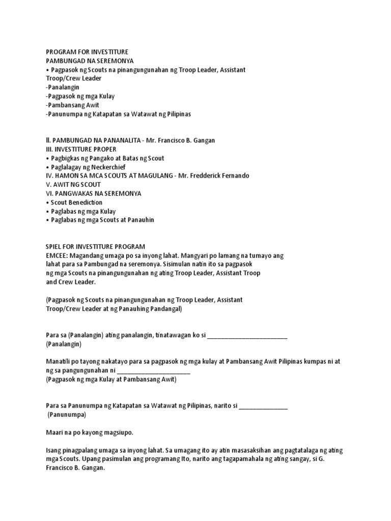 Program For Investiture | PDF
