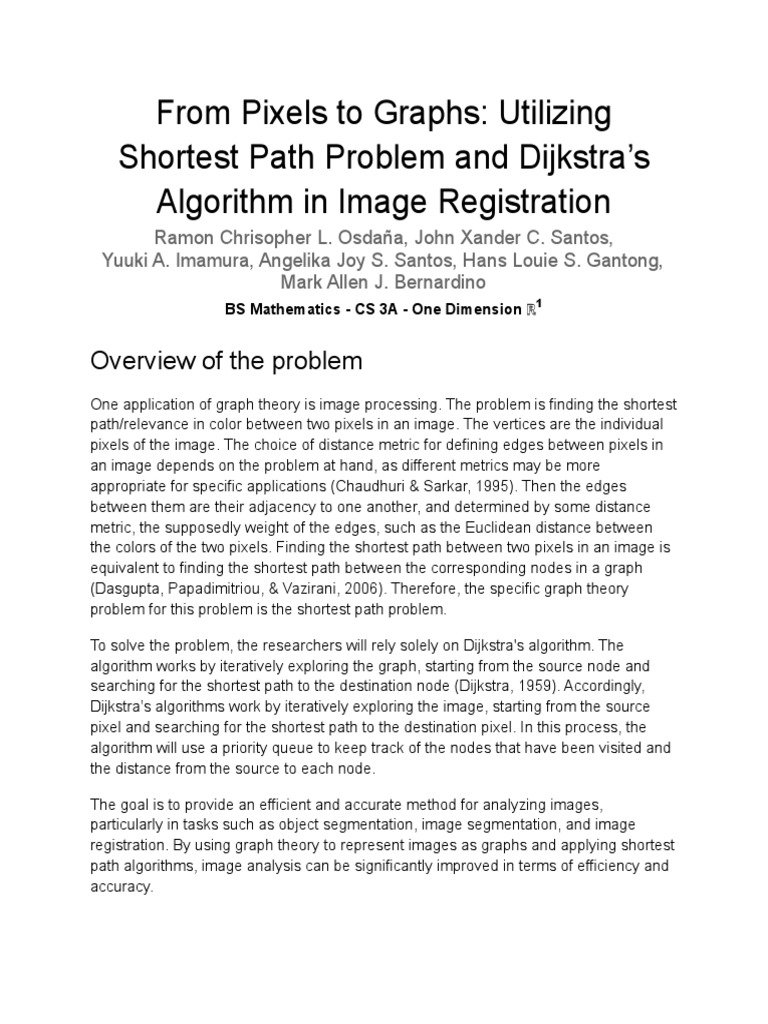 Mat306bsm Cs3aone Dimensionfrom Pixels To Graphs Utilizing Shortest Path Problem And Dijkstras
