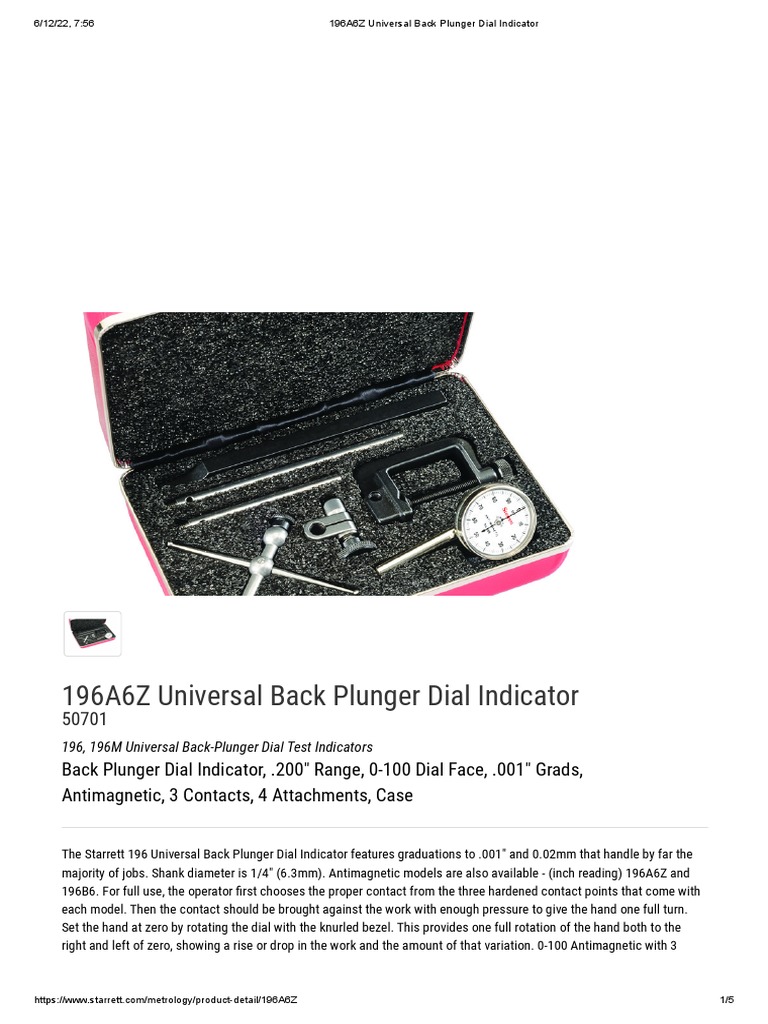 196A6Z Universal Back Plunger Dial Indicator | PDF