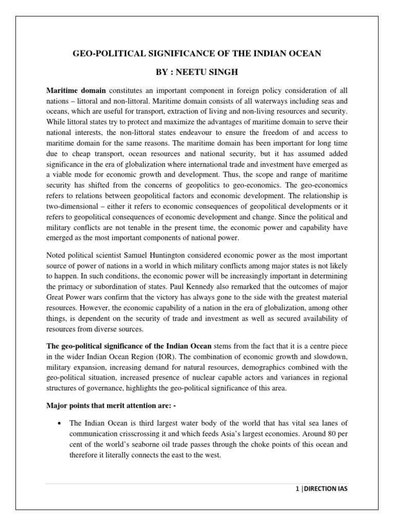 Geo Political Significance of The Indian Ocean | PDF