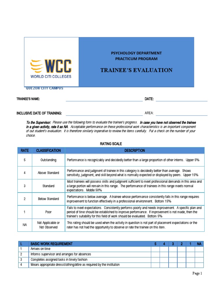 Trainees Evaluation | PDF | Educational Assessment | Psychological Concepts