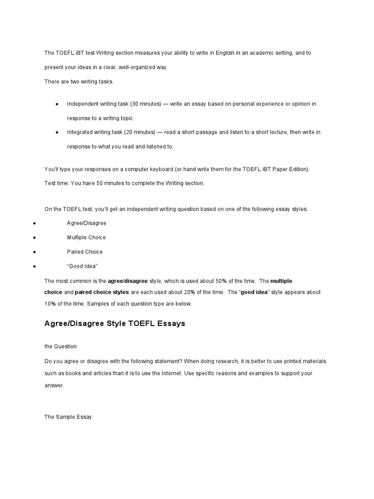 Agree/Disagree Style TOEFL Essays | PDF