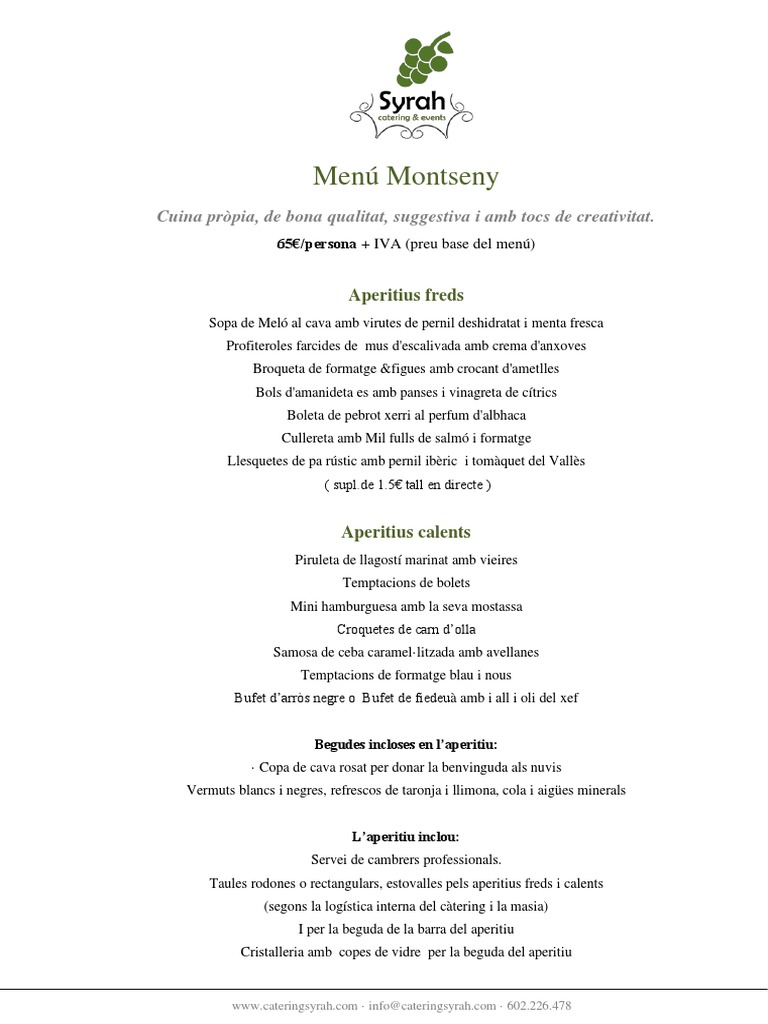2022 Menu Montseny 65 1 | PDF