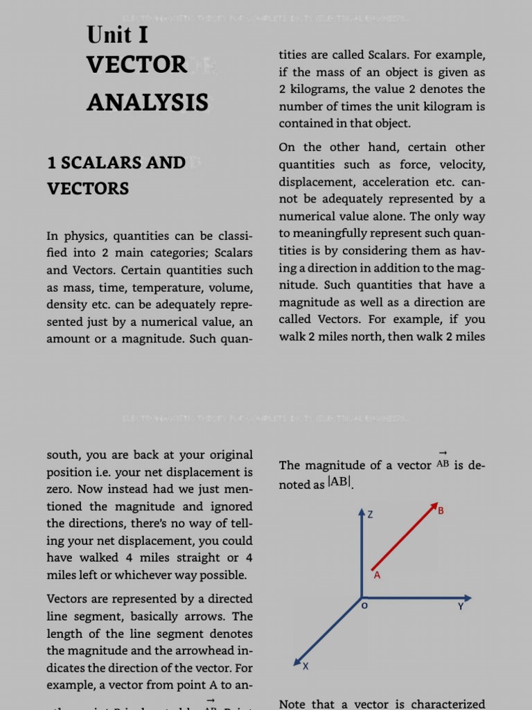 Unit I Vector Analysis 1 Scalars And Vectors Pdf Euclidean Vector Cartesian Coordinate System