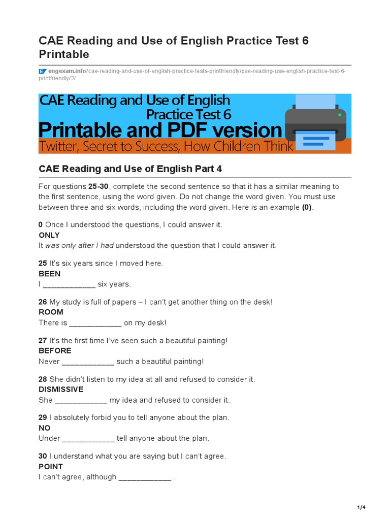 CAE Test: Reading & English Skills | PDF | Mindset | Motivation