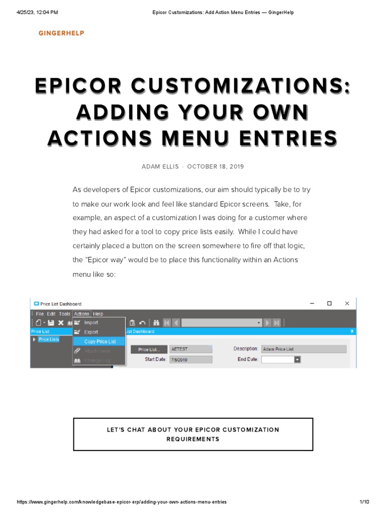 Epicor Customizations - Add Action Menu Entries - GingerHelp | PDF | Menu | Computing