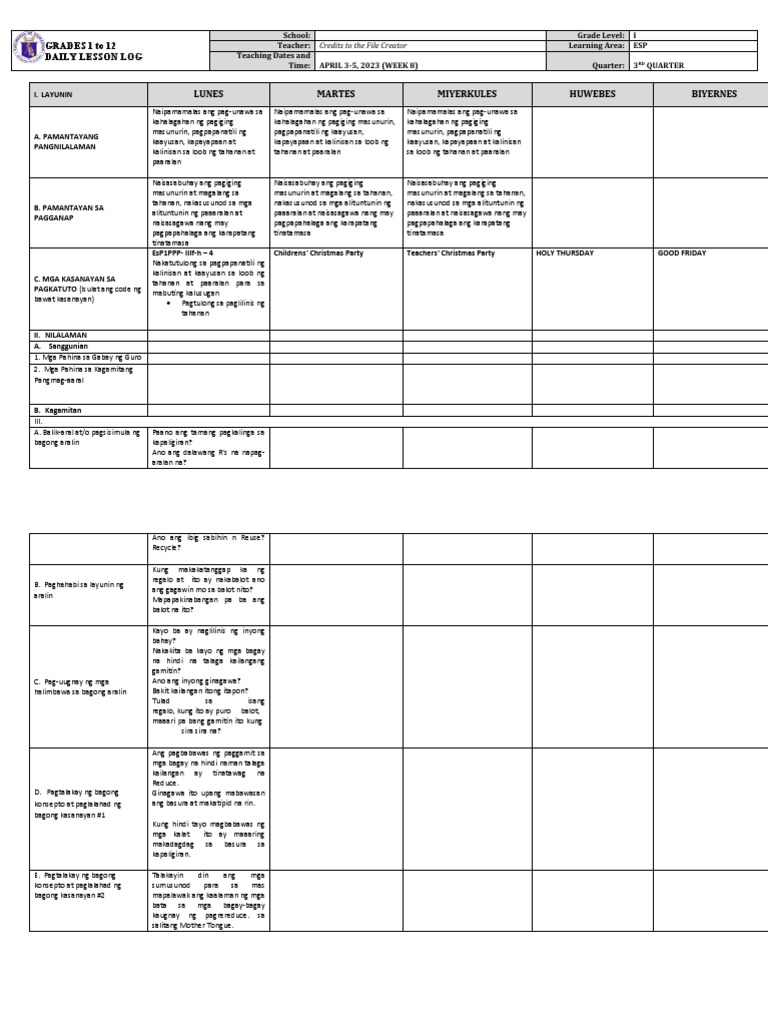 DLL - Esp 1 - Q3 - W8 | PDF