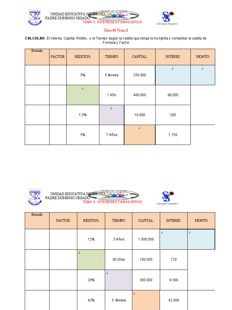 CALCULAR Capital, Redito, Tiempo, Interes 3A | PDF