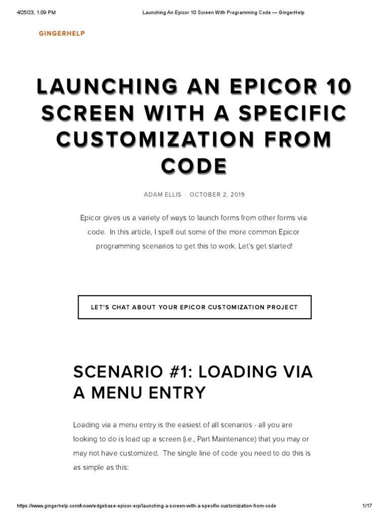 Launching An Epicor 10 Screen With Programming Code Gingerhelp Pdf