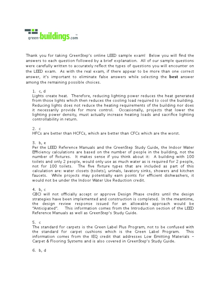 LEED Green Associate Exam Sample Questions | PDF | Leadership In Energy ...