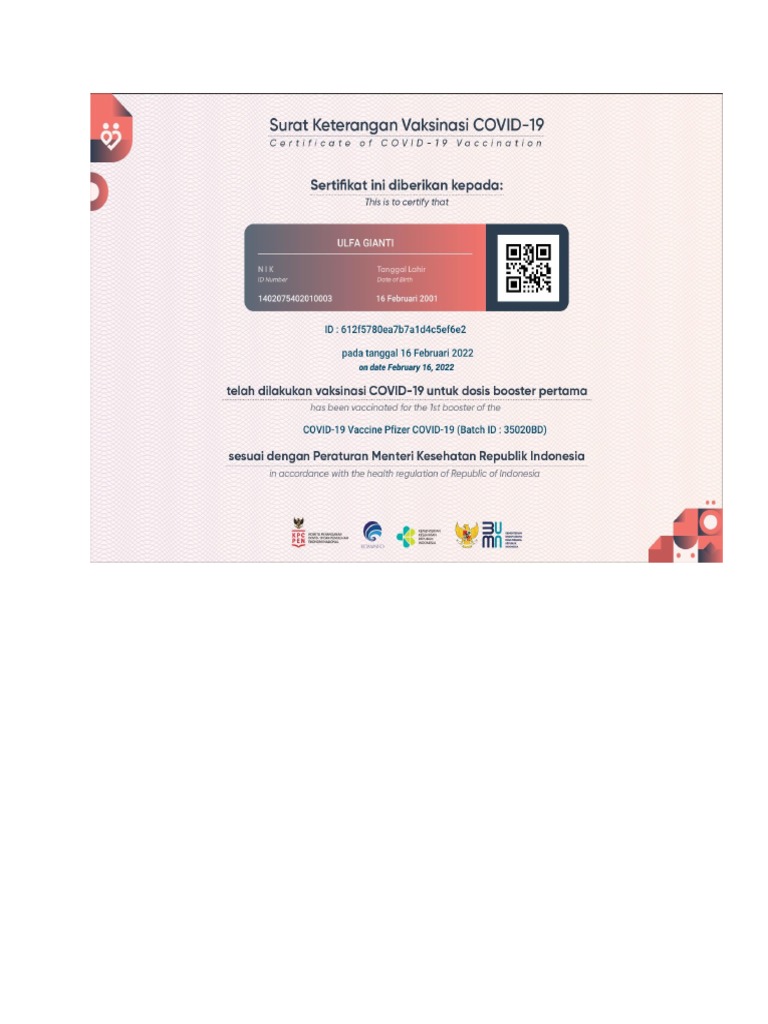 SERTIFIKAT VAKSIN BOOSTER.PDF (1) | PDF