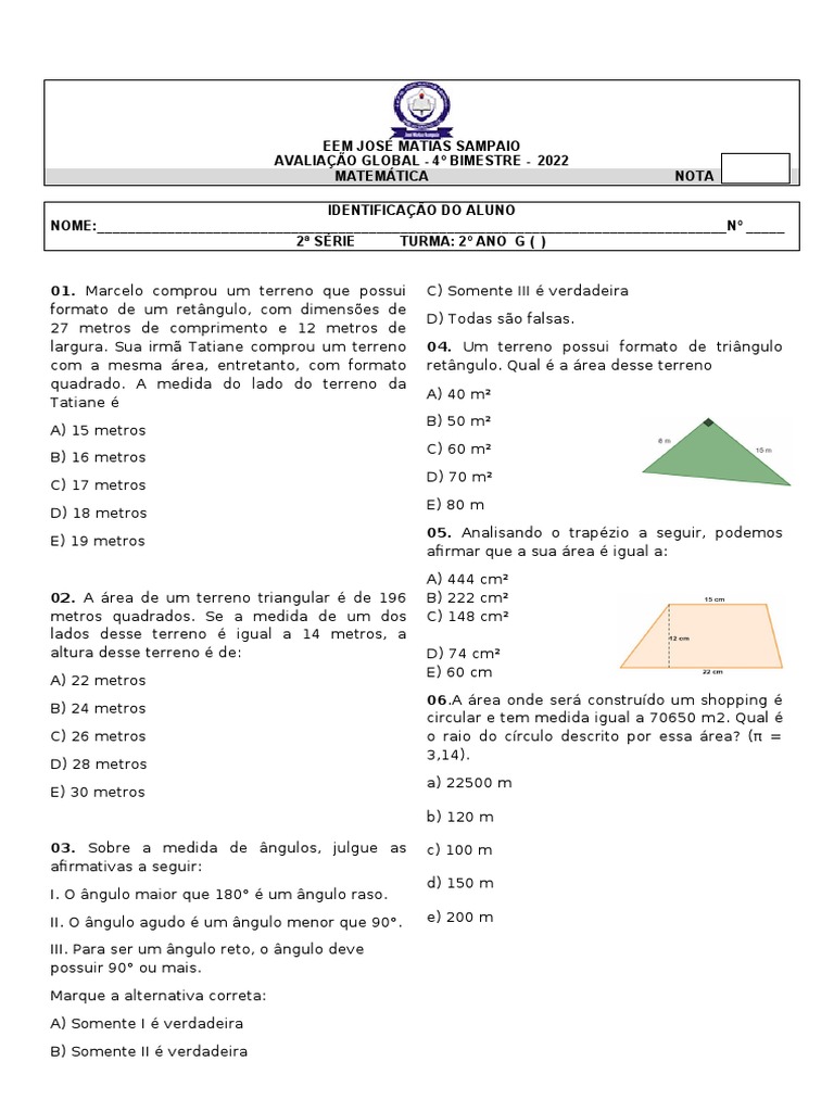 Cabeçalho de Prova | PDF