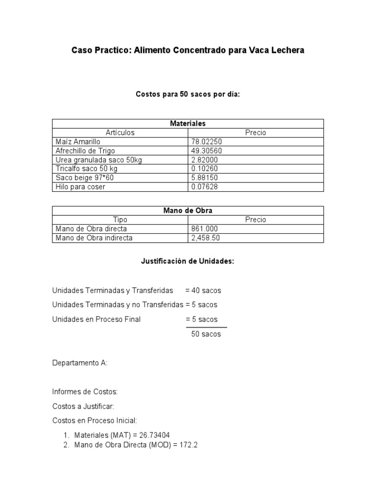 Caso Practico - Alimento Concentrado para Vaca Lechera | PDF