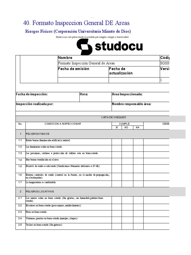 40 Formato Inspeccion General de Areas | PDF