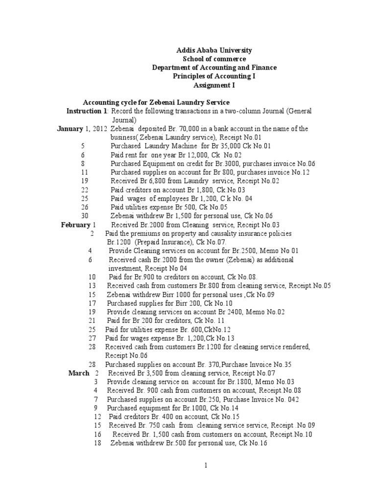 AcFn 1031 Accounting Cycle For Service Co. Assignment | PDF