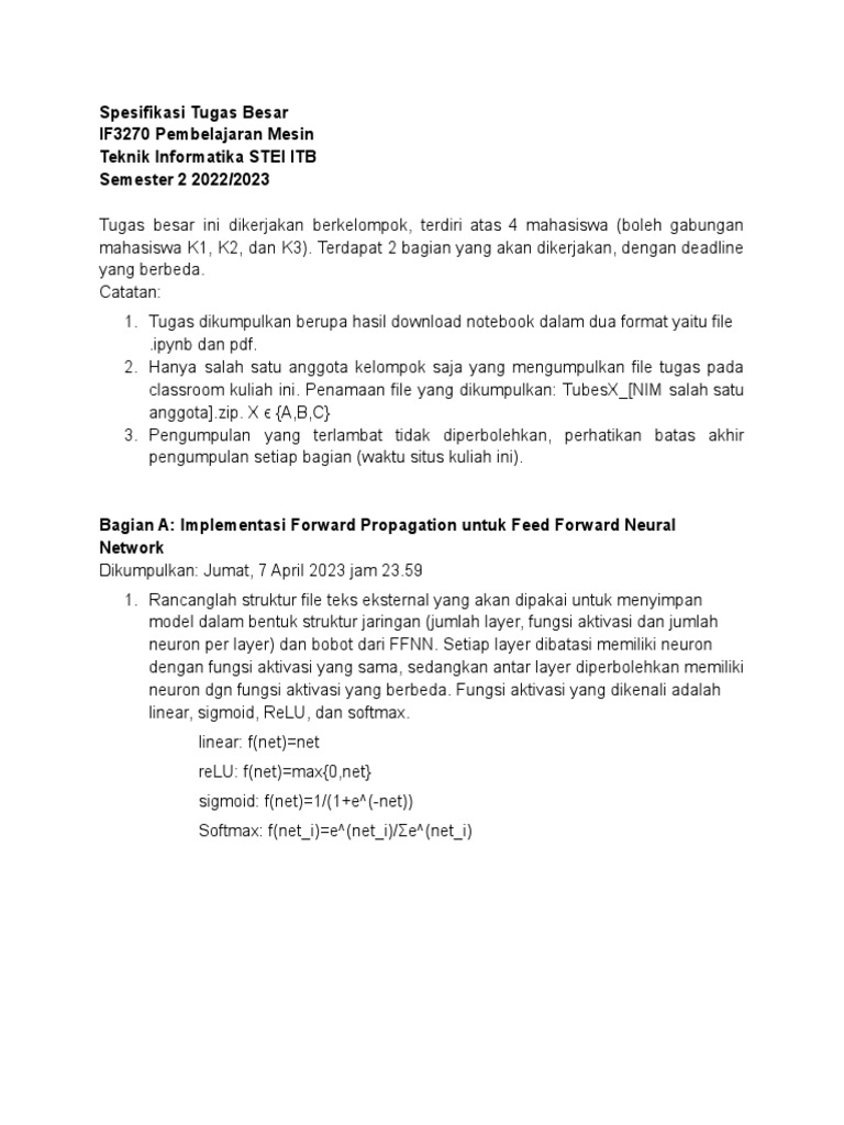 Spesifikasi Tugas Besar IF3270 Sem 2 2022 - 2023 | PDF