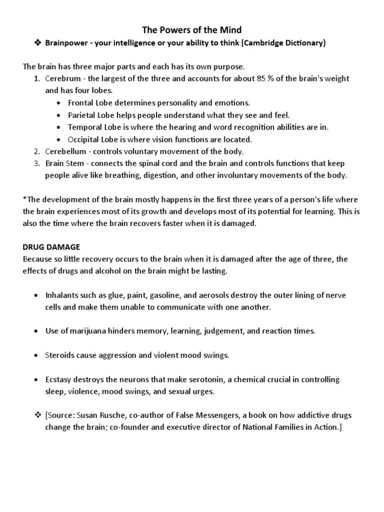 The Powers of The Mind Perdev Report | PDF | Brain | Cerebrum