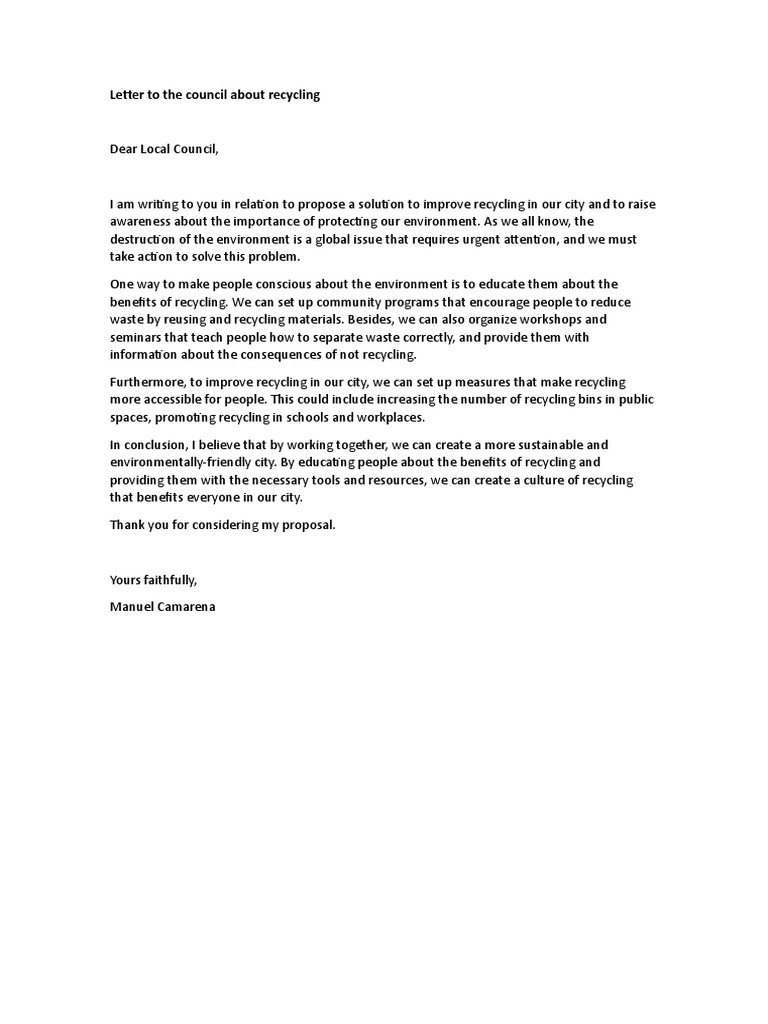Letter To The Council About Recycling | PDF