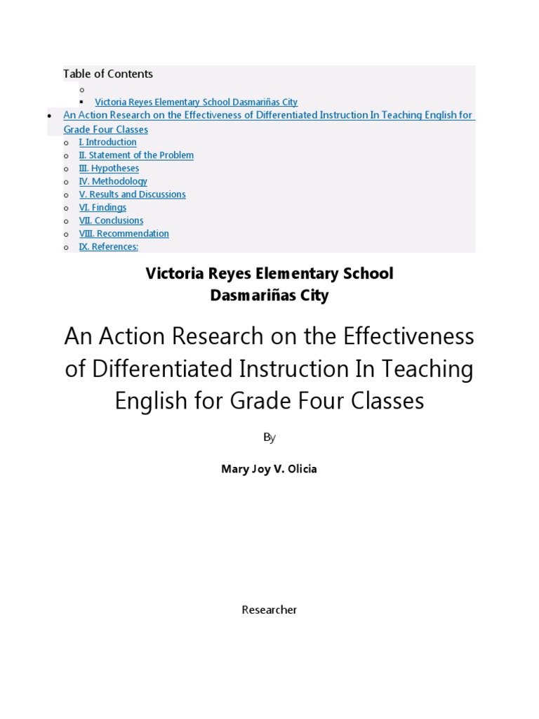 An Action Research On The Effectiveness of Differentiated Instruction in Teaching English For ...